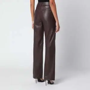 ROTATE BY BIRGER CHRISTENSEN Mole-colored Straight Leather Trousers - Brown