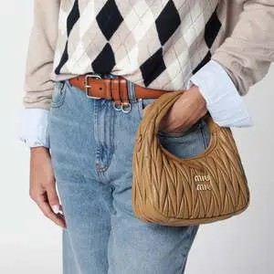 Miu Miu Small Miu Wander Bag In Matelassé Leather, Caramel - Brown