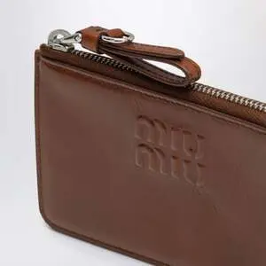Miu Miu Rosewood Envelope Card Holder In Calfskin - Brown