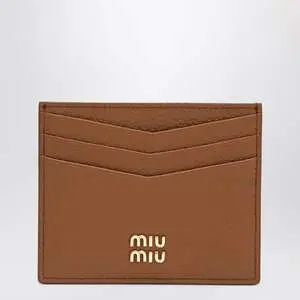 Miu Miu Card Holder In Leather, Cognac - Brown