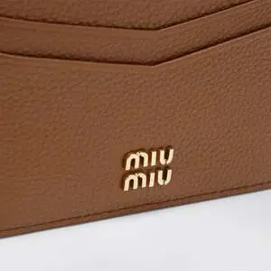 Miu Miu Card Holder In Leather, Cognac