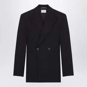 Saint Laurent Black Double-breasted Jacket In Virgin Wool - Black