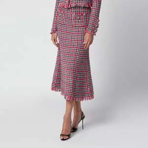 SELF-PORTRAIT Checked Midi Skirt In Cotton And Wool