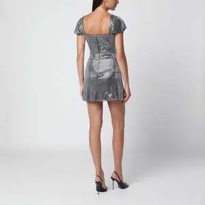 SELF-PORTRAIT Gray Mesh Mini Dress With Rhinestones