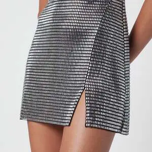 SELF-PORTRAIT Gray Mesh Mini Dress With Rhinestones