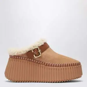 Chloé Light Nama Suede Wedge Mules - Brown
