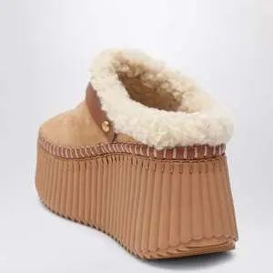 Chloé Light Nama Suede Wedge Mules