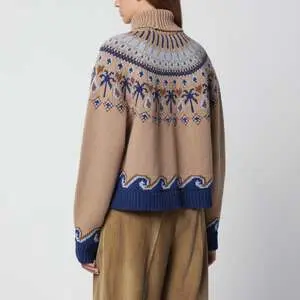 Alanui Sweet Winter Beige And Blue Wool Turtleneck Sweater