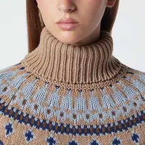 Alanui Sweet Winter Beige And Blue Wool Turtleneck Sweater