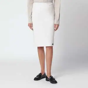 Miu Miu Pencil Skirt In Stretch Poplin, Talc - White