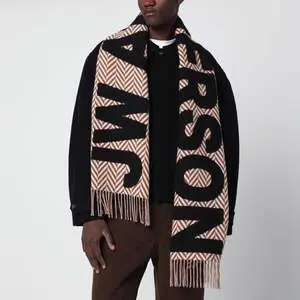 JW Anderson Chevron Wool-blend Scarf With Maxi Logo