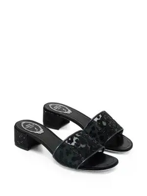 Rene Caovilla Allure Rhinestone-embellished Leopard-pattern Block-heel Sandals - Black