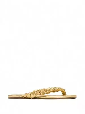 Tkees Savannah Ruched-leather Flat Thong Sandals - Gold