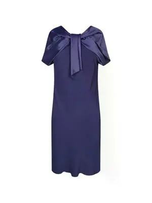 Alberta Ferretti Satin-panelled Bow-detail Midi Dress - Blue