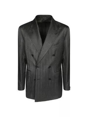 Tagliatore Double-breasted Herringbone-pattern Blazer - Grey