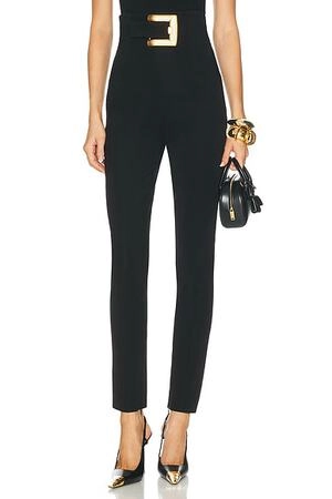 Balmain High Waist Belted Compact Jersey Pants - Black