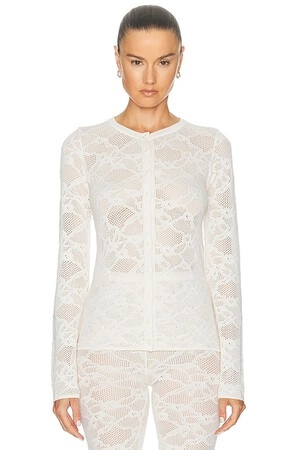 THE ELDER STATESMAN Pointelle Fitted Cardigan - Bone