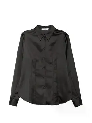 JULIE KEGELS Satin-finish Puff-sleeve Shirt - Black