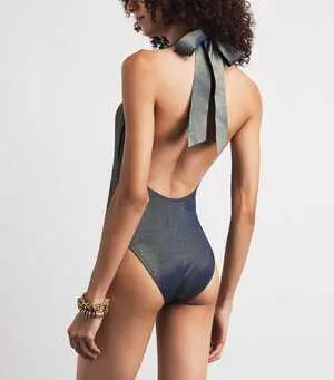 Zimmermann Metallic Aster Halterneck Swimsuit - Grey