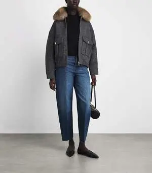 Maje Denim Oversized Herringbone Jacket