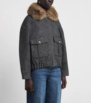 Maje Denim Oversized Herringbone Jacket