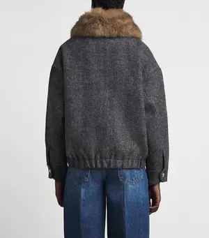 Maje Denim Oversized Herringbone Jacket