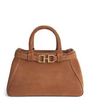 Harrods Small Suede Grace Top-handle Bag - Neutral