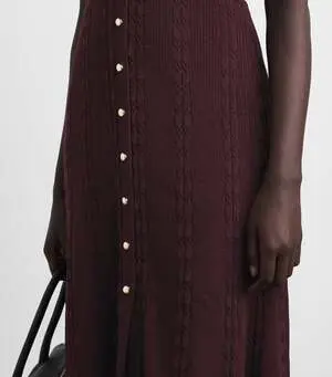 Maje Cable-knit Button Midi Dress