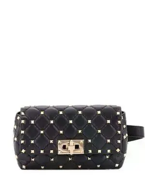 Valentino Garavani Rockstud Spike Turnlock Quilted Leather Belt Bag - Black