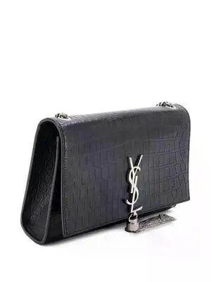 Saint Laurent Classic Monogram Tassel Crocodile Embossed Leather Medium Crossbody Bag