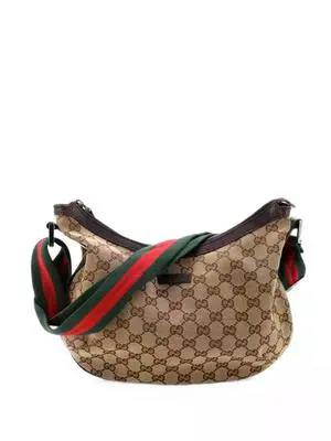 Gucci Saddle Zip Messenger Bag Gg Canvas With Leather Medium Crossbody Bag - Brown