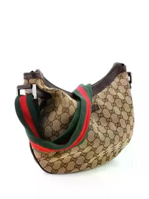 Gucci Saddle Zip Messenger Bag Gg Canvas With Leather Medium Crossbody Bag