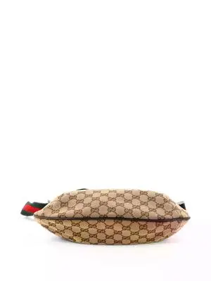 Gucci Saddle Zip Messenger Bag Gg Canvas With Leather Medium Crossbody Bag