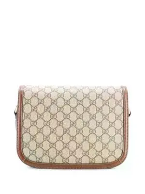 Gucci Horsebit 1955 Shoulder Bag Gg Coated Canvas With Leather Small Crossbody Bag - Brown