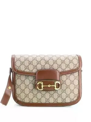 Gucci Horsebit 1955 Shoulder Bag Gg Coated Canvas With Leather Small Crossbody Bag - Brown
