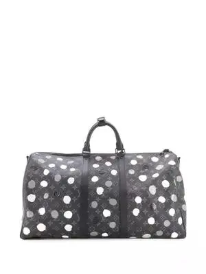 LOUIS VUITTON Keepall Bandouliere Bag Yayoi Kusama Painted Dots Monogram Eclipse Canvas 55 Travel Bag