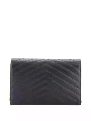 Saint Laurent Classic Monogram Wallet On Chain Matelasse Chevron Leather Small Crossbody Bag - Black