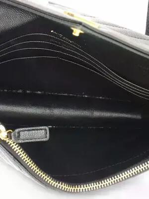 Saint Laurent Classic Monogram Wallet On Chain Matelasse Chevron Leather Small Crossbody Bag - Black