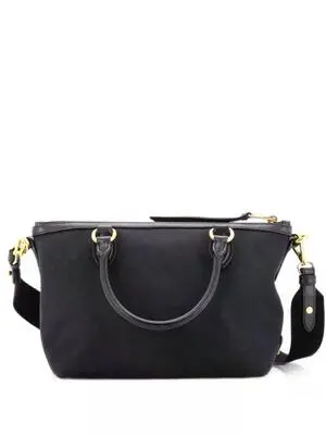 Prada Logo Convertible Zip Canvas With Leather Small Tote Bag