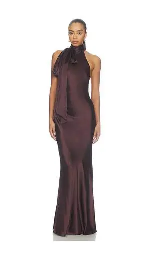 Courtney Zheng Silk Satin Tie Neck Gown - Purple
