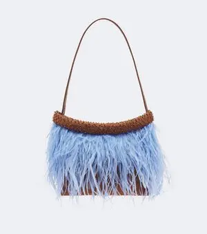 Staud Winslow Feather-trimmed Shoulder Bag