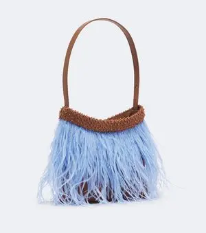 Staud Winslow Feather-trimmed Shoulder Bag