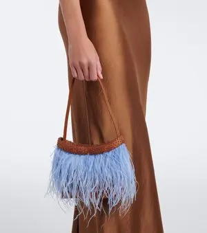 Staud Winslow Feather-trimmed Shoulder Bag