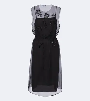 Prada Floral-applique Silk Midi Dress