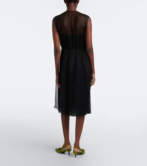 Prada Floral-applique Silk Midi Dress