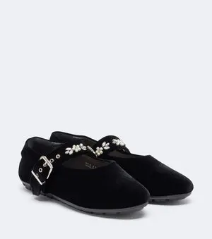 Simone Rocha Embellished Velvet Mary Jane Flats