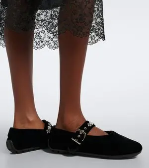 Simone Rocha Embellished Velvet Mary Jane Flats