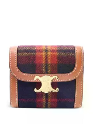 Celine 2010s Small Triomphe Tartan Wallet - Blue