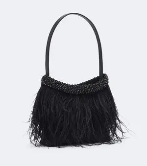 Staud Winslow Feather-trimmed Shoulder Bag