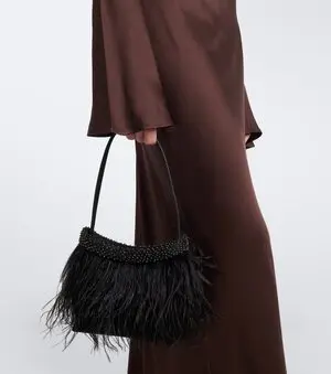 Staud Winslow Feather-trimmed Shoulder Bag
